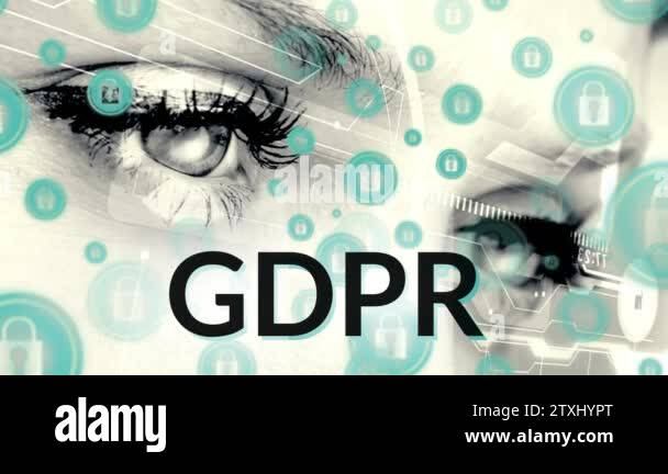 Animated eyes against digital animated internet safety lock with GDPR ...