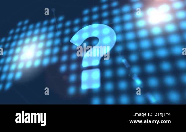 question mark sign faq icon animation blue digital world map technology ...