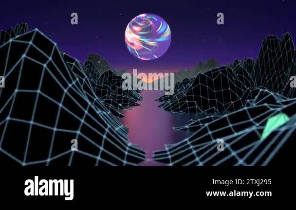 Hipster game from 80s cyber futuristic motion graphics. Seamless loop ...