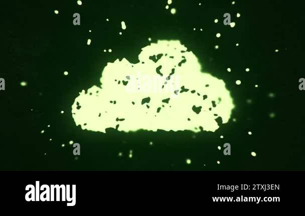 flying fluid and liquid particles form cloud symbol on dark background ...