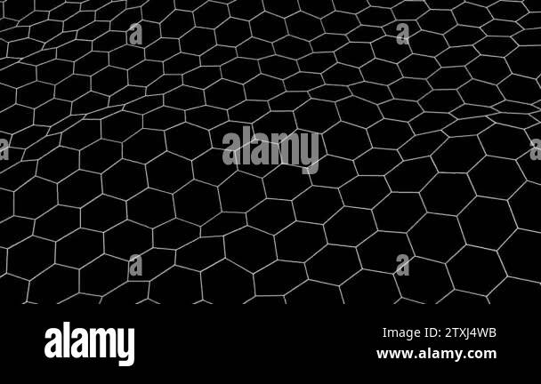 hexagonal grid net waving field landscape seamless loop drawing motion graphics animation ...