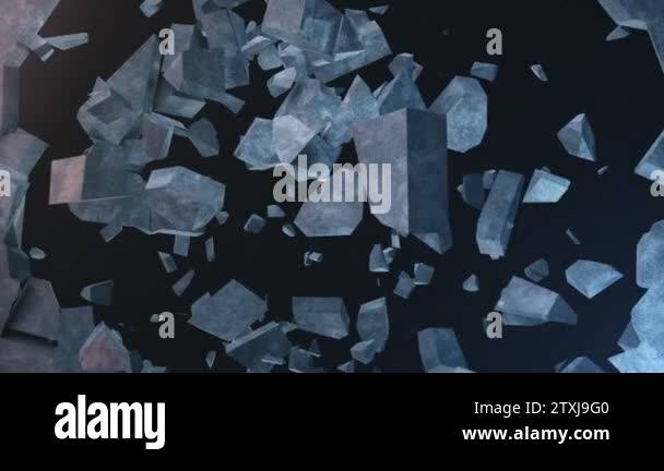 Explosion destroys the wall, broken concrete wall. Fragments of ...