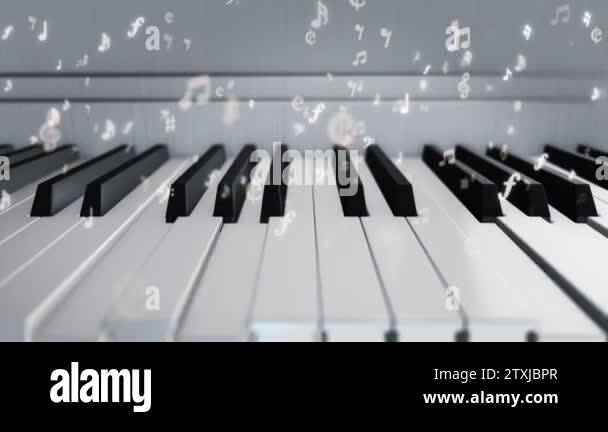 Background with animation of play on piano with pushing piano keys and ...