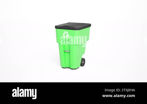 Green plastic garbage bin with recycling logo. Isolated on white ...