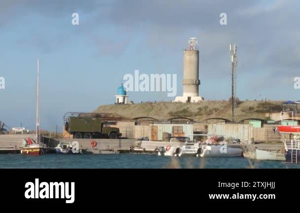 Old marine station. Sea tower and Watchtower. Old lighthouse on station ...