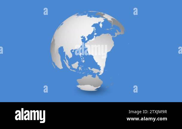 Looped animation white globe earth on blue background with alpha ...