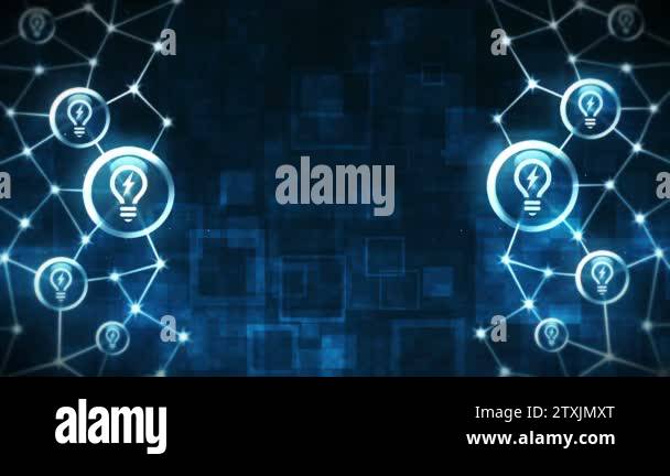 Creativity space with light bulb icons floating. Connection structure ...