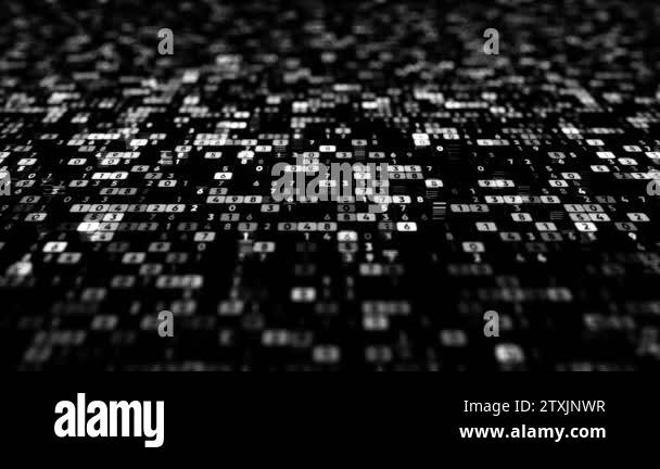 Abstract black and white background with the data in many rows of changing numbers, seamless ...