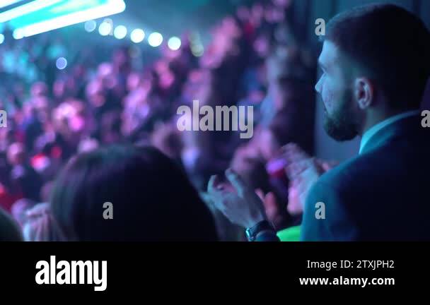 People viewers in a TV studio while recording a TV show Stock Video ...
