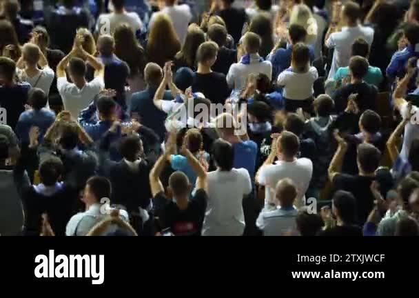Crowd of sports fans clapping hands, soccer football admirers cheering ...
