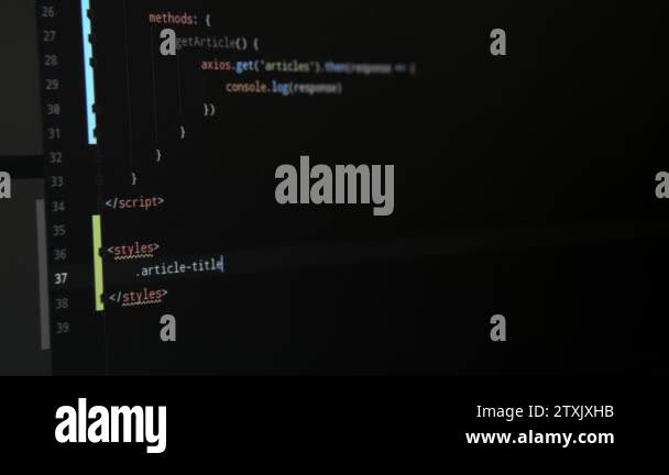 The programming process shown on a large black pc screen with many ...