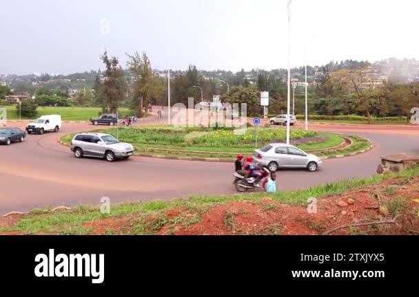 Road traffic on the African Union Road or Kanogo Road in Kigali, the ...