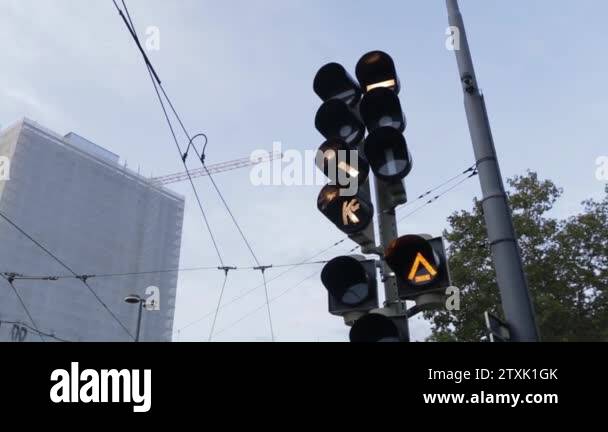 Warning lights,close up at a level crossing in the Germany. First an ...