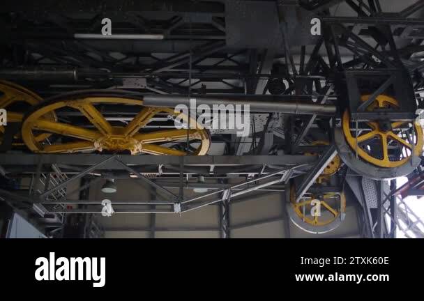 Funicular mechanism with one rotating wheel in mountains Stock Video ...