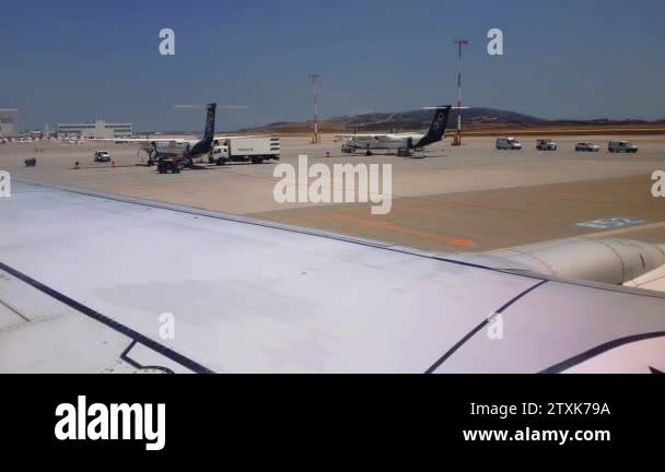 Athens, Greece - August 06 2016: grounded airplanes airport tarmac view ...