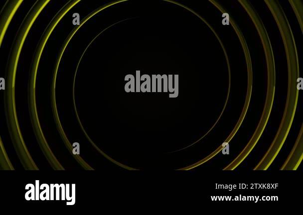 Endless spinning futuristic spiral of yellow color on black background ...