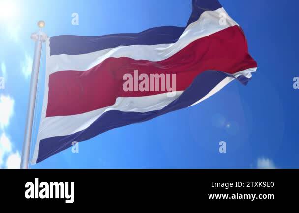 Costa Rica animated flag in the wind with blue sky in the background ...