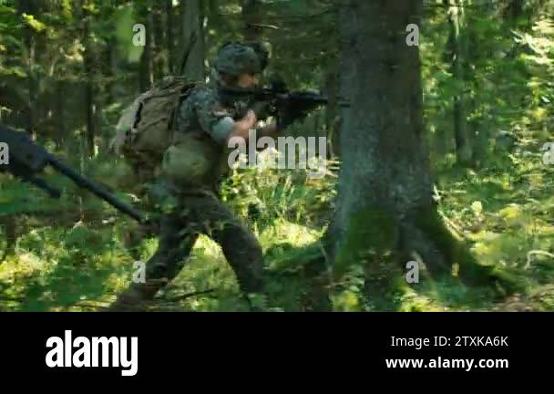 Military Operation in Action, Squad of Five Fully Equipped Soldiers ...