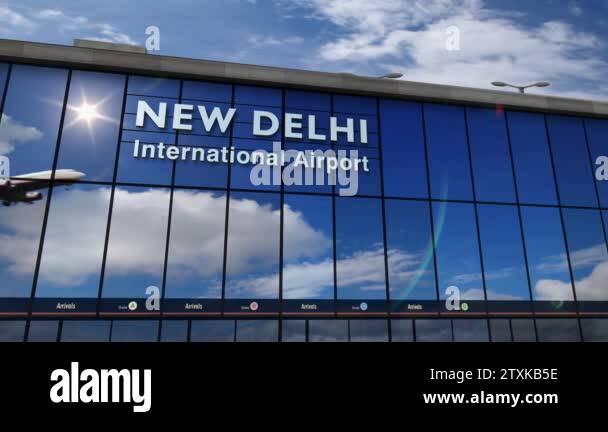 Jet aircraft landing at New Delhi, India 3D rendering animation ...