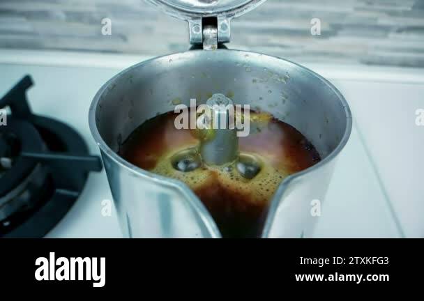 old retro coffee moka with hot italian coffee arabica starting go out ...