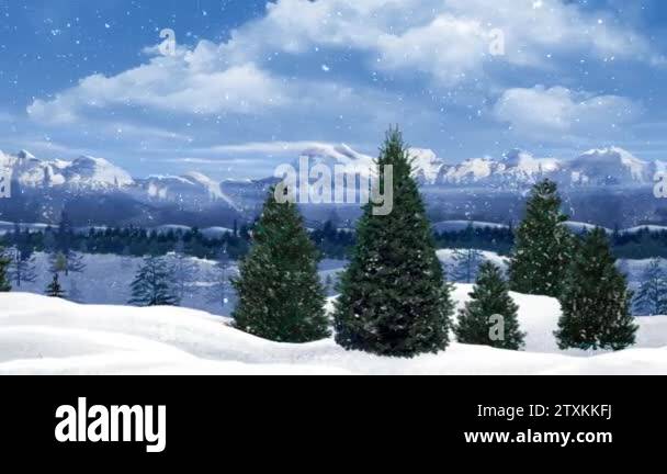 Pan Across Pine Trees and Snow Capped Mountains in the Snow 4K features ...