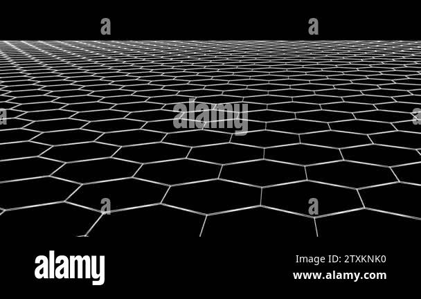hexagonal grid net field landscape flight seamless loop drawing motion graphics animation ...
