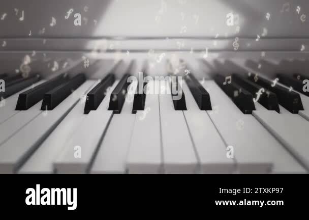 Background with animation of play on piano with pushing piano keys and ...