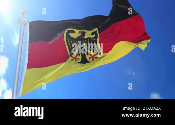 Germany animated flag in the wind with blue sky in the background ...