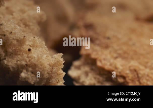 Camera move through breaking homemade bread. Organic food and bakery ...