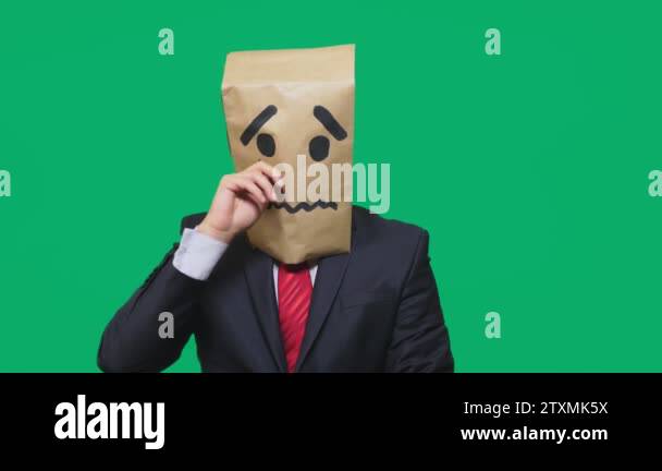 concept of emotion, gestures. a man with a package on his head, with a ...