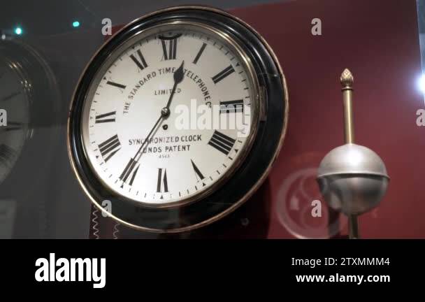 Vintage floor clock in Museum. Action. Old large clock with beautiful ...