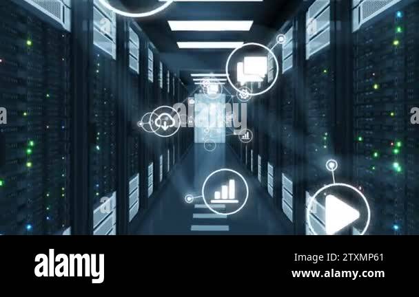 Moving Through Network Icons Connections in Modern Data Center Room ...