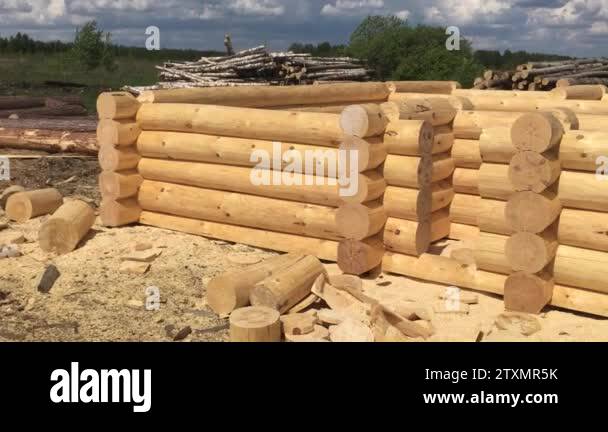 Preparation of logs for the assembly of structure. Materials for a ...
