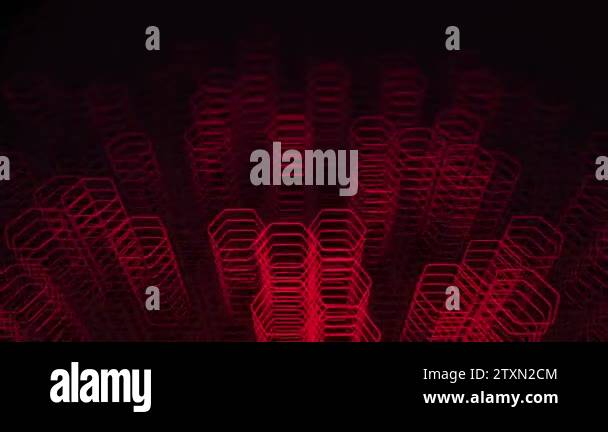 Technological dark background with animation moving red neon shapes ...