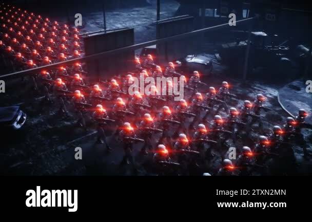 walking military robots. invasion of military robots. Dramatic ...