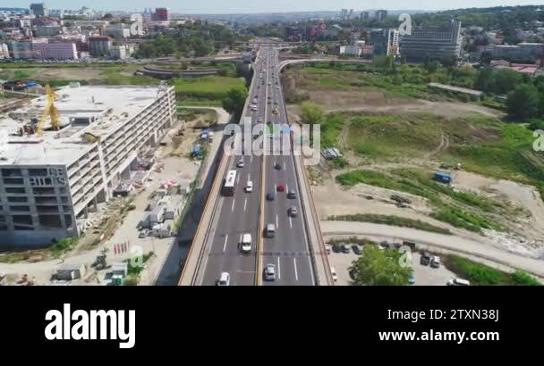 drone, aerial, infrastructure, motorway, busy, overpass, above ...