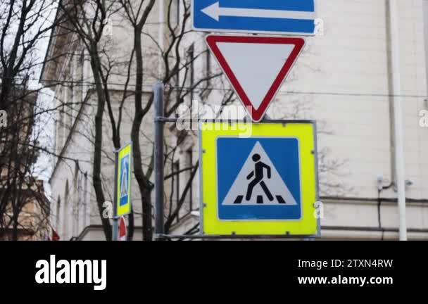 traffic signs give way to a pedestrian . attention transportation way ...