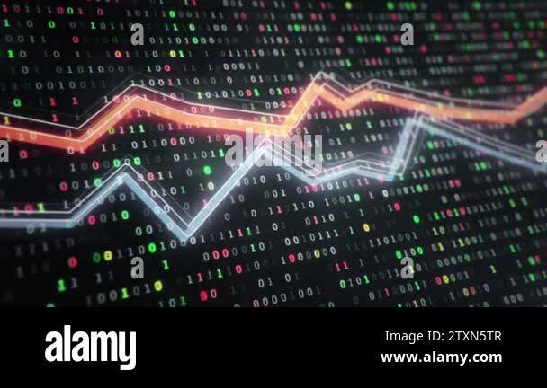 Abstract background with animation of growing charts and flowing ...