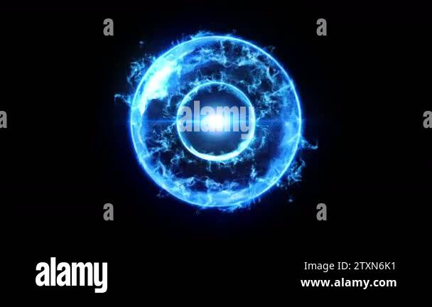 Plasma fire ball with flames on black background. Beautiful light. Glow ...