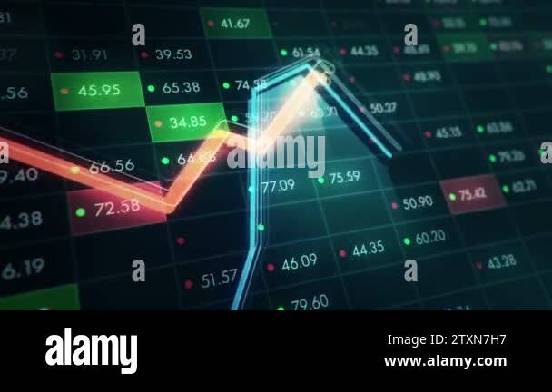 Abstract background with animation of growing charts and flowing ...