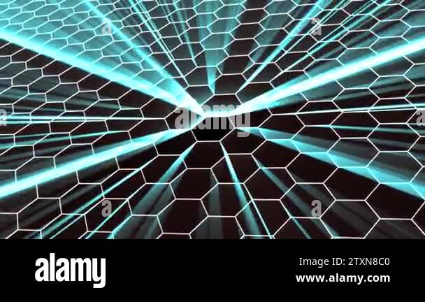 shiny hexagonal grid net field landscape seamless loop drawing motion graphics animation ...