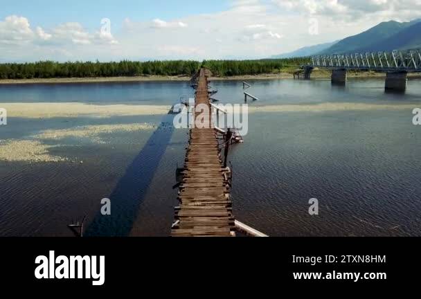 Kuandinsky Bridge over the Vitim River, located on the border of ...