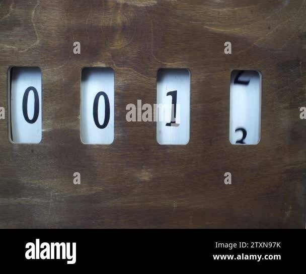 mechanical counter shows numbers in decreasing order using rotary dials ...