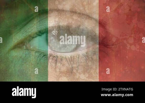 Composite of Opening and closing Eye against Italian Flag with stains ...