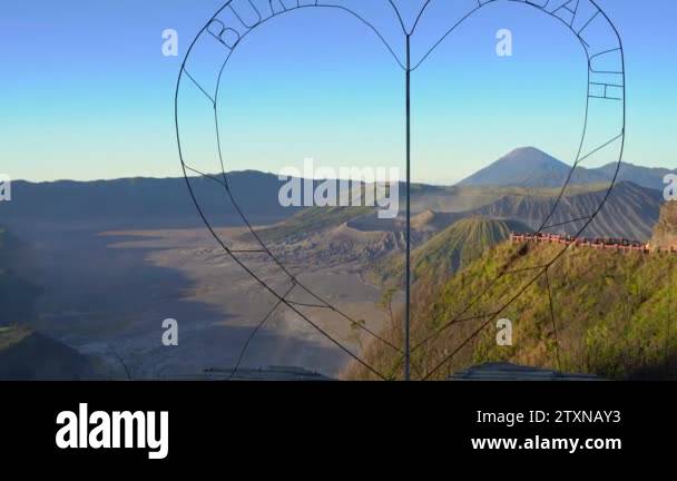 Sunrise at the view point on the Bromo volcano inside the Tengger ...
