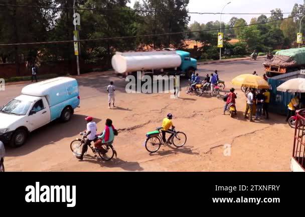 Road traffic on Nyanza Road, in the Kicukiro district of Kigali, the ...