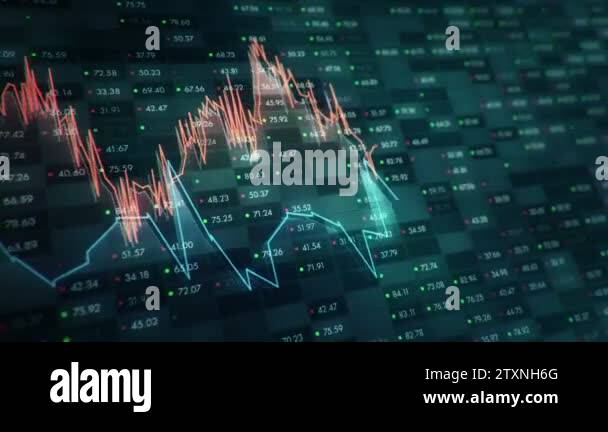 Abstract background with animation of growing charts and flowing ...