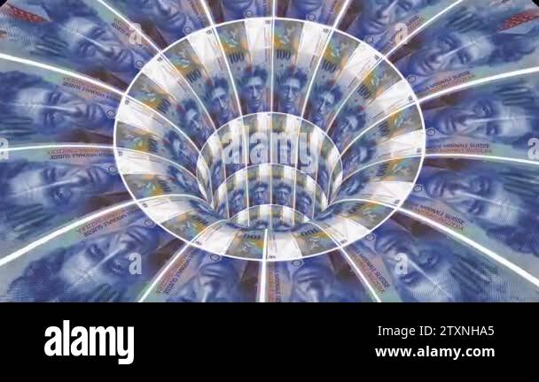 swiss frank wormhole funnel tunnel flight seamless loop animation ...