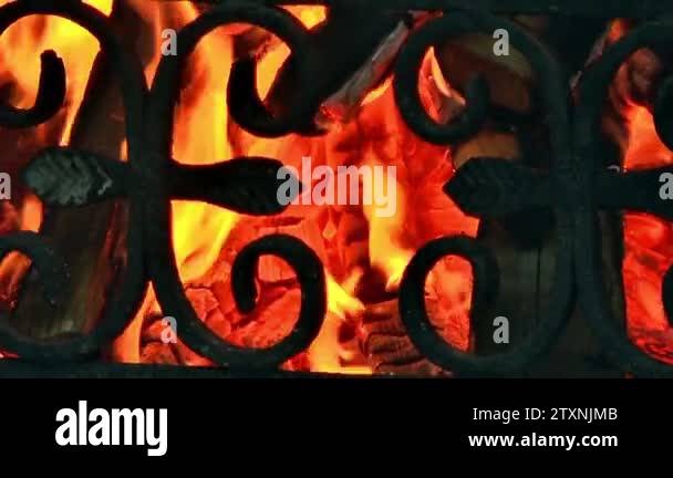 Burning Wood In The Fireplace, Fire flame close up, A fire starts to burn in a fireplace Stock ...