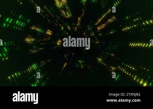 Animation of flying into digital technologic tunnel from glowing and ...